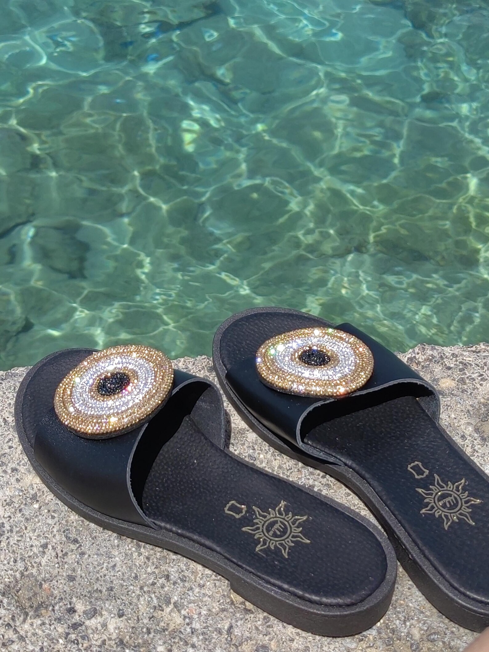 Black Evileye Soft Sandals, Eye Sandals, Crystals, Bronze Evileye, Mati ...