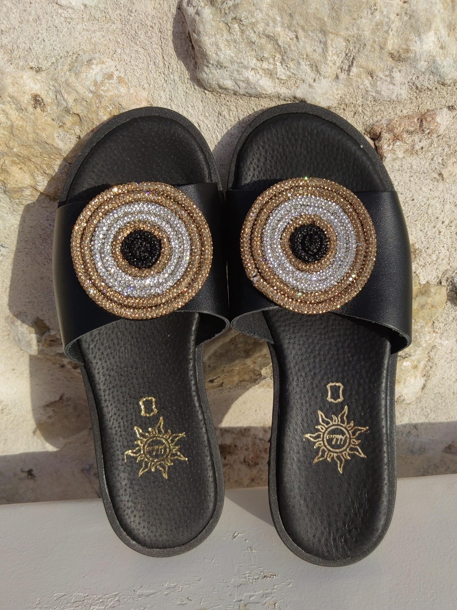 Black Evileye Soft Sandals, Eye Sandals, Crystals, Bronze Evileye, Mati ...