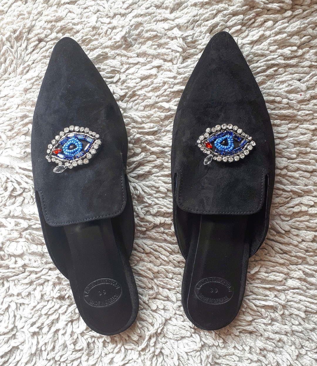 Evileye Greek Leather Mules Evil Eye Shoes Suede Mules - Etsy