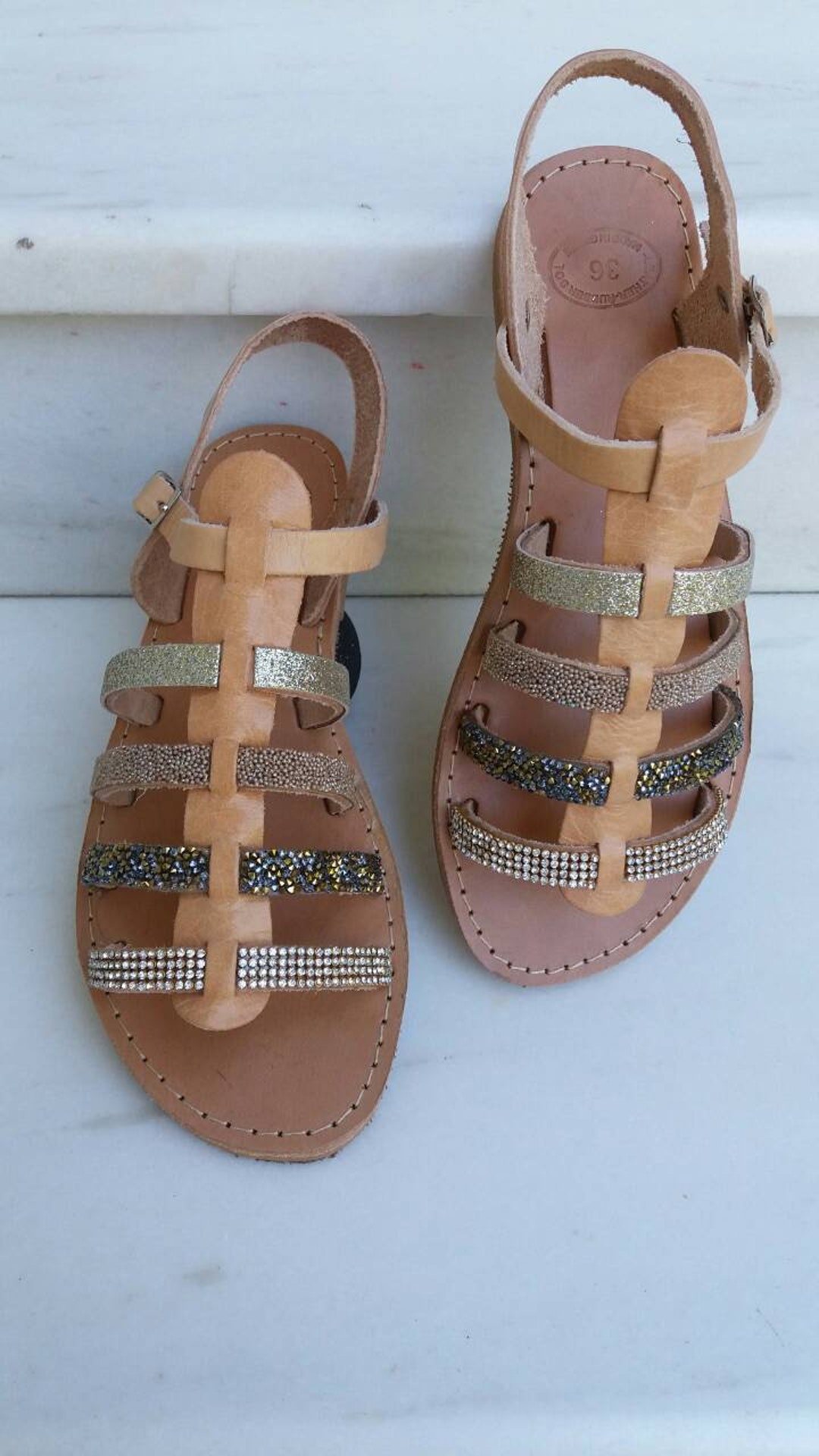 Crystal Leather Sandals, Strass Gladiators, Greek Leather Gladiator ...