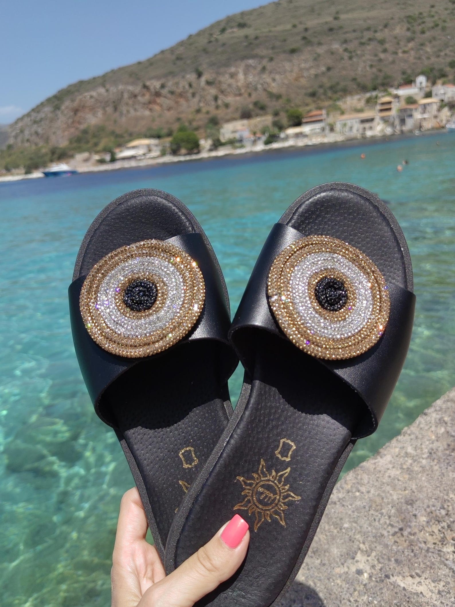 Black Evileye Soft Sandals, Eye Sandals, Crystals, Bronze Evileye, Mati ...