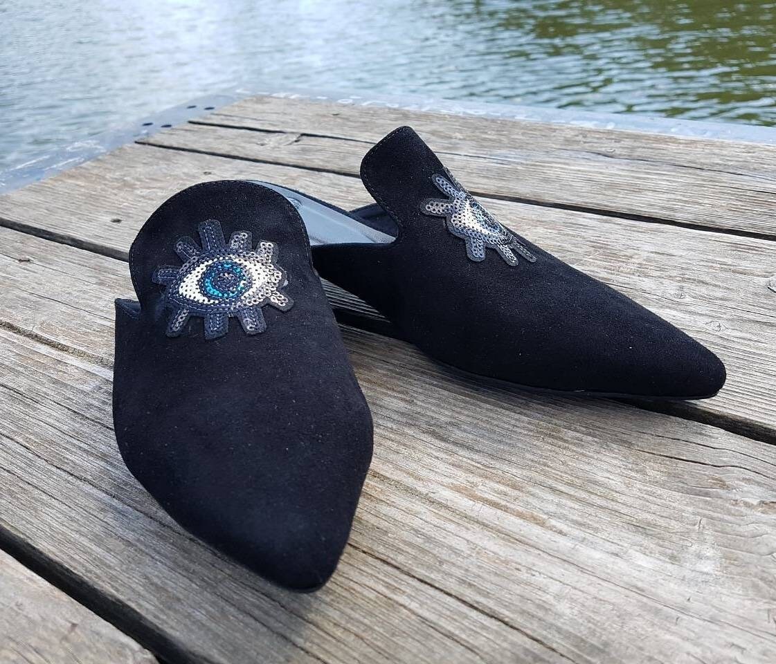 Evileye Greek Leather Mules Evil Eye Shoes Suede Mules - Etsy