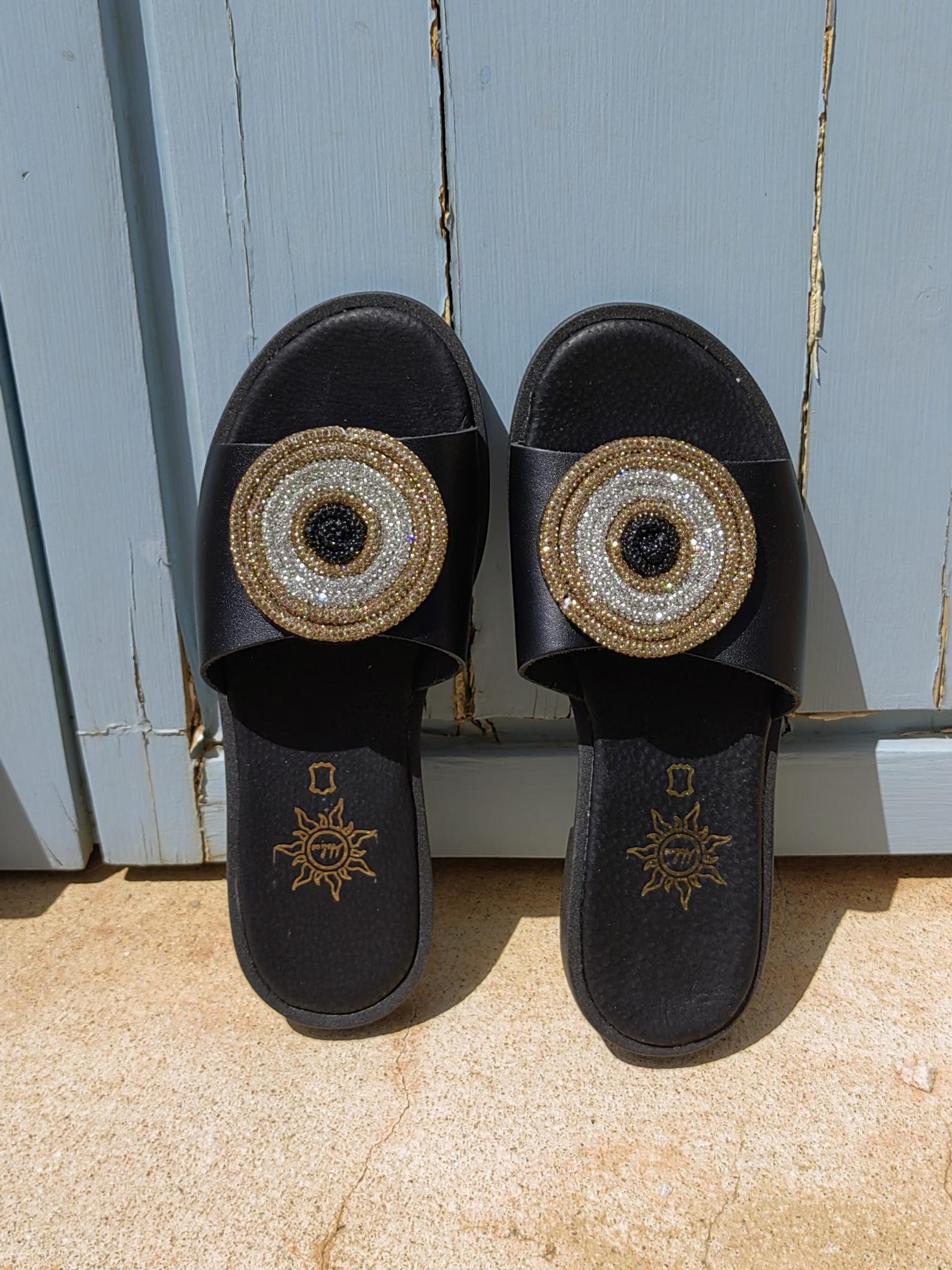 Black Evileye Soft Sandals, Eye Sandals, Crystals, Bronze Evileye, Mati ...