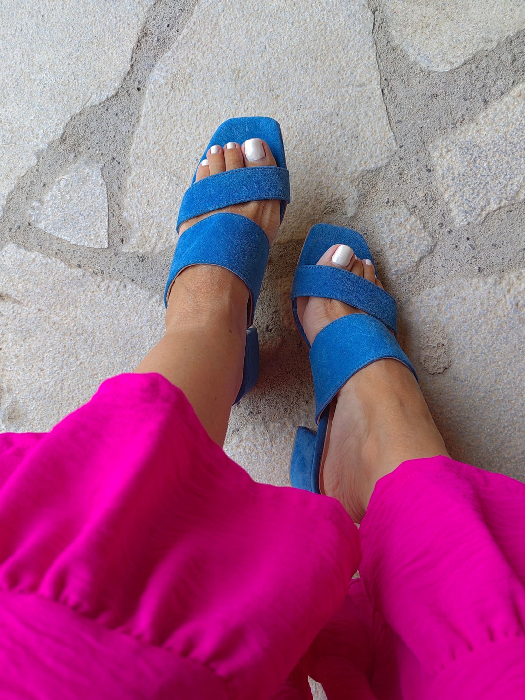 Suede High Heel Sandals, Colorful Sandals, Heels, Genuine Greek Leather ...