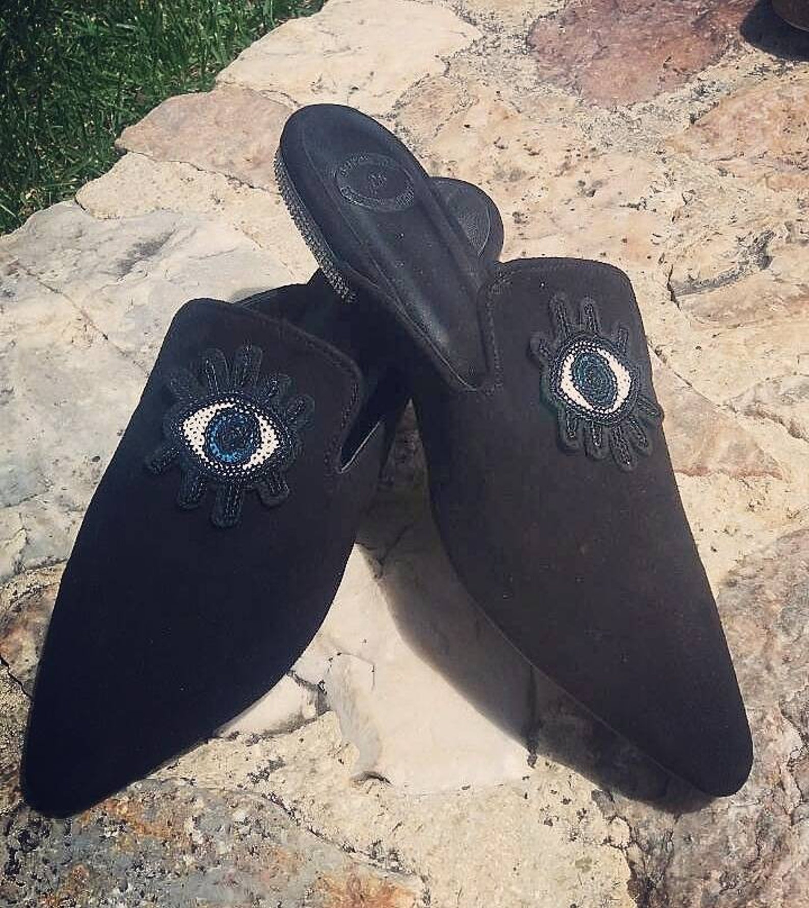 Evileye Greek Leather Mules Evil Eye Shoes Suede Mules | Etsy