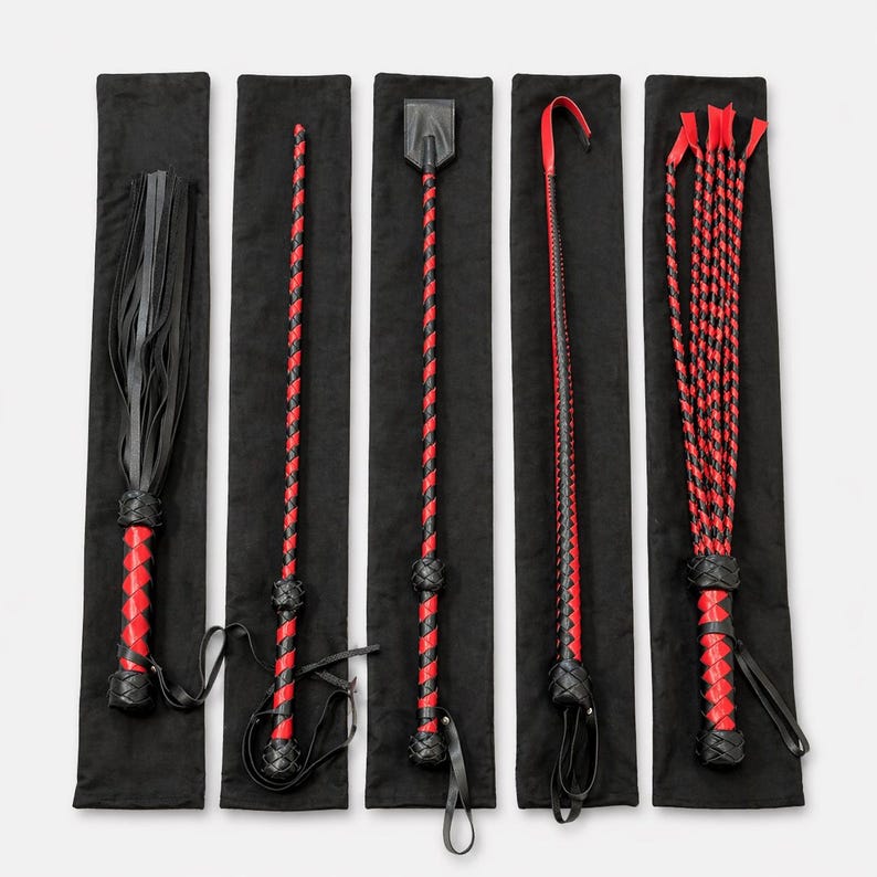 Leather Whip and Flogger Set, Riding Crop Collection, Handmade Leather ...