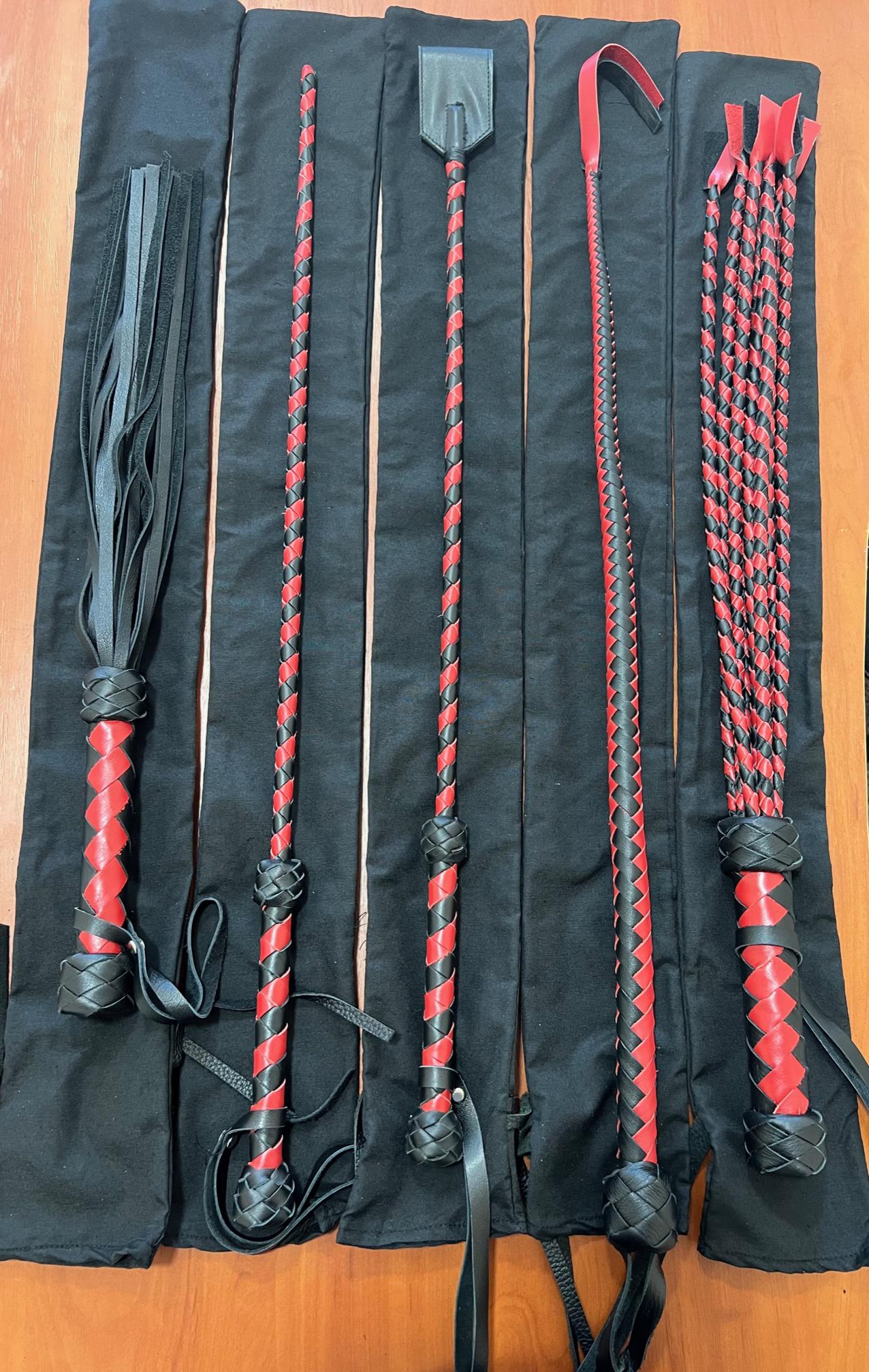 Leather Flogger & Riding Crop Set, Whips and Cane Discipline Kit ...