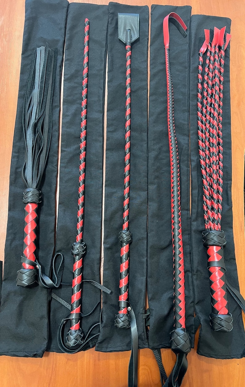 Leather Flogger Kit, Handmade Whips Set, Riding Crop, Real Leather ...