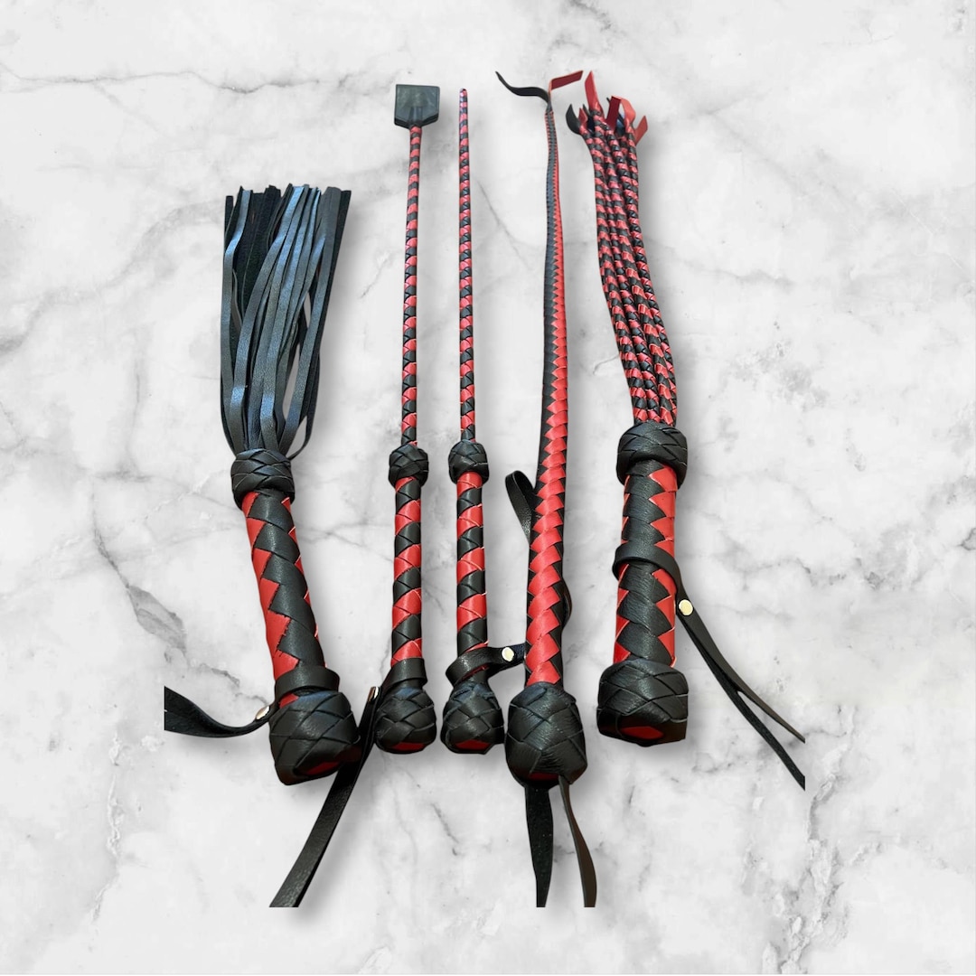 Leather Whip and Flogger Set, Riding Crop Collection, Handmade Leather ...