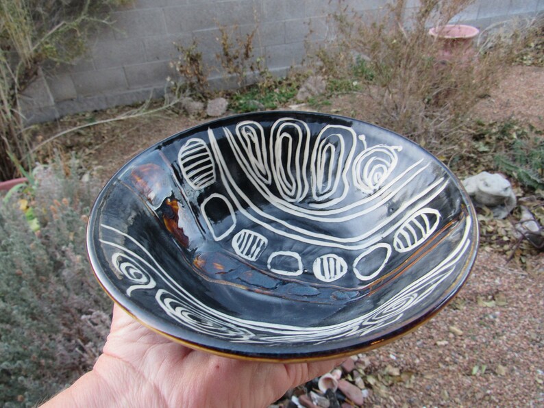 Brown and Black Handmade Sgraffito Pottery Bowl - Etsy Canada