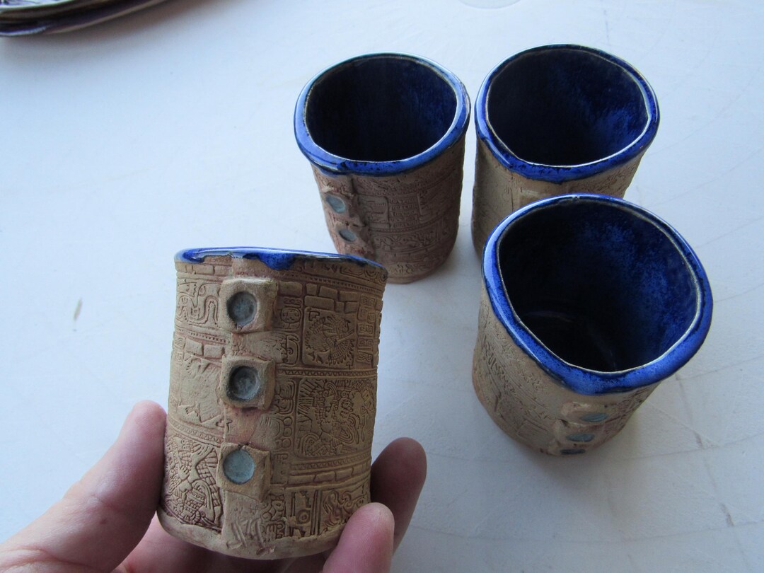 Set of 4 Mayan Design Small Cups - Etsy