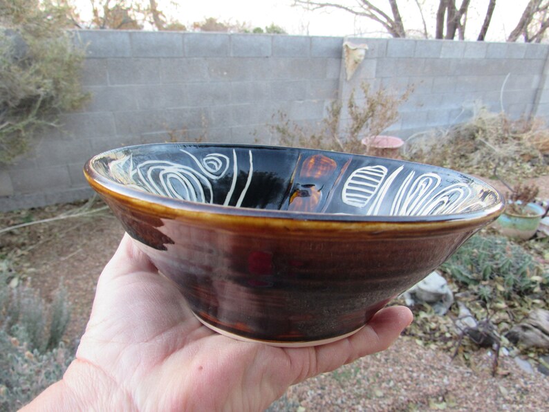 Brown and Black Handmade Sgraffito Pottery Bowl - Etsy Canada