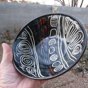 Brown and Black Handmade Sgraffito Pottery Bowl - Etsy
