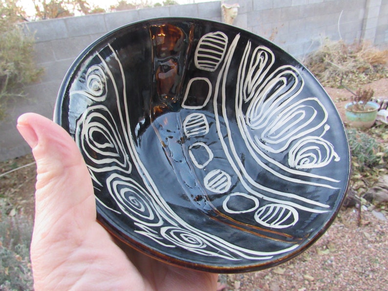 Brown and Black Handmade Sgraffito Pottery Bowl - Etsy