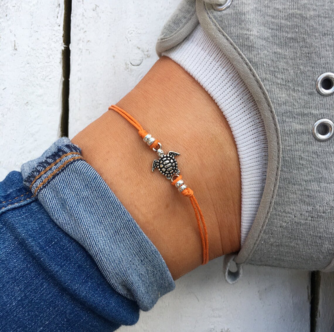 Orange Sea Turtle Ankle Bracelet Silver Beaded Anklet Cute - Etsy