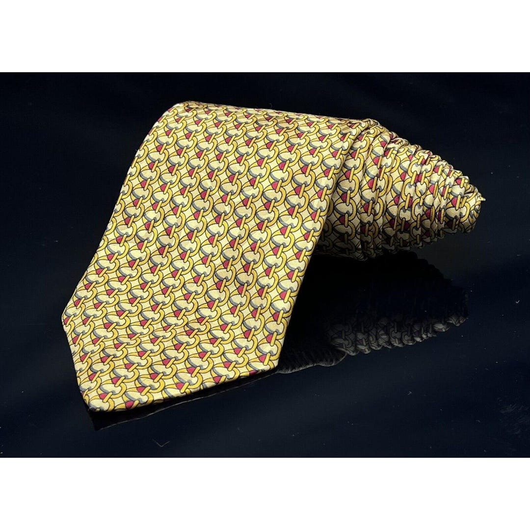 Robert Talbott Patrick James Silk Tie Red With Gold Geometric Chain USA ...