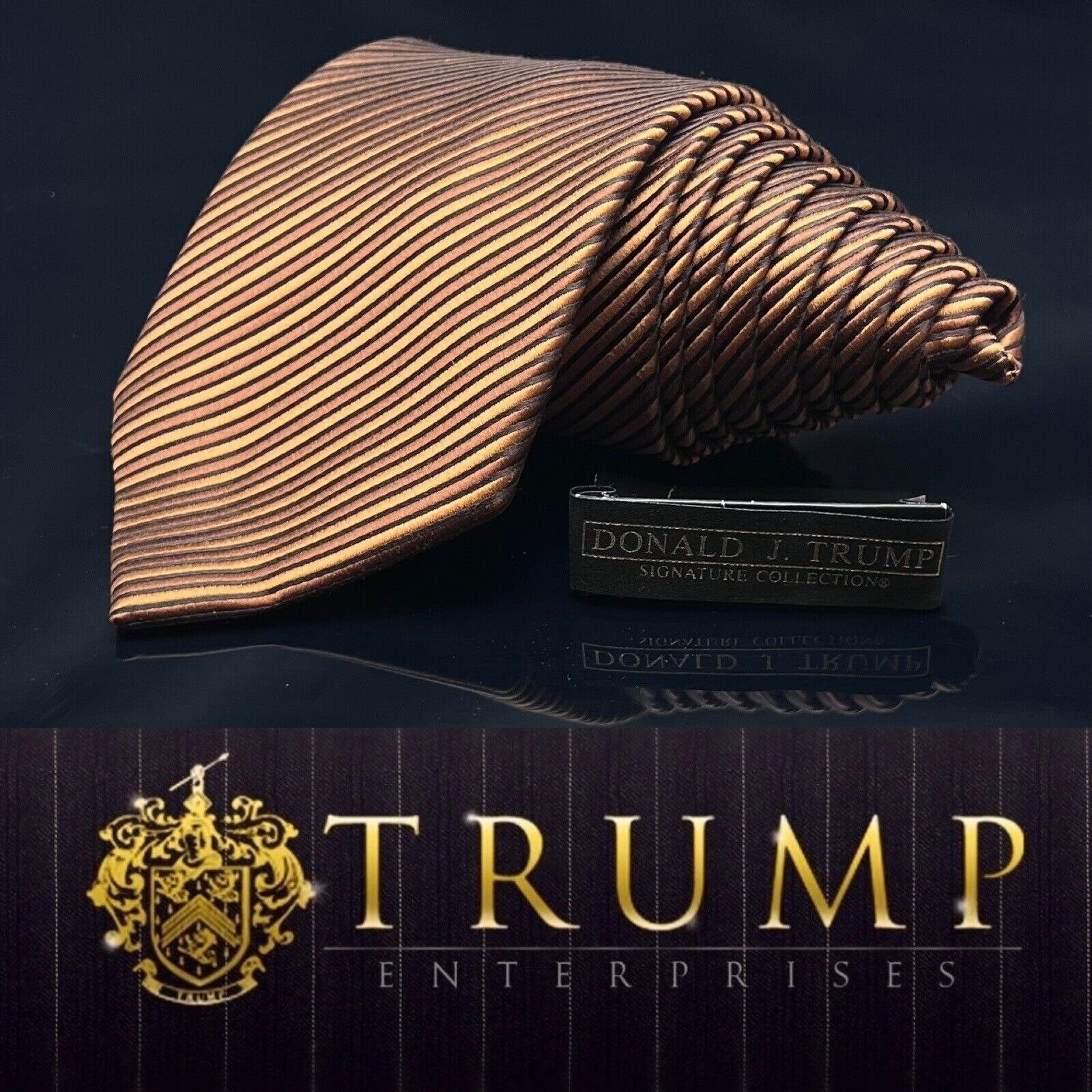 DONALD TRUMP Mens Signature Collection 100% Silk Brown Gold Striped Tie ...