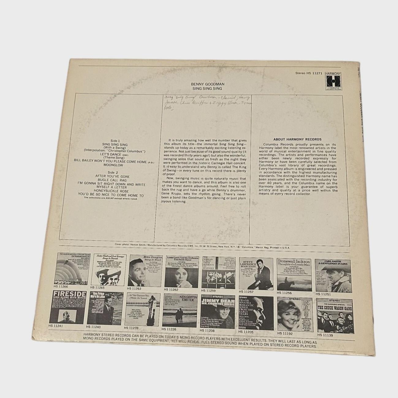 Benny Goodman: Sing Sing Sing VINYL LP ALBUM 1968 Harmony Records - Etsy