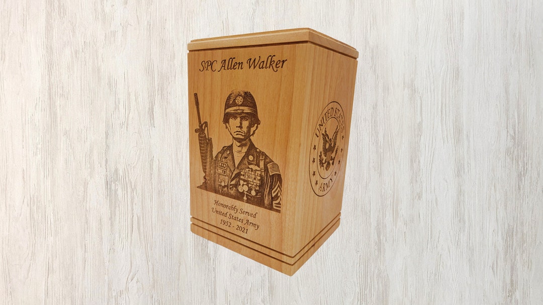 Veteran Photo Cremation Urn, Military Memorial Urn, Engraved Wood Urn ...