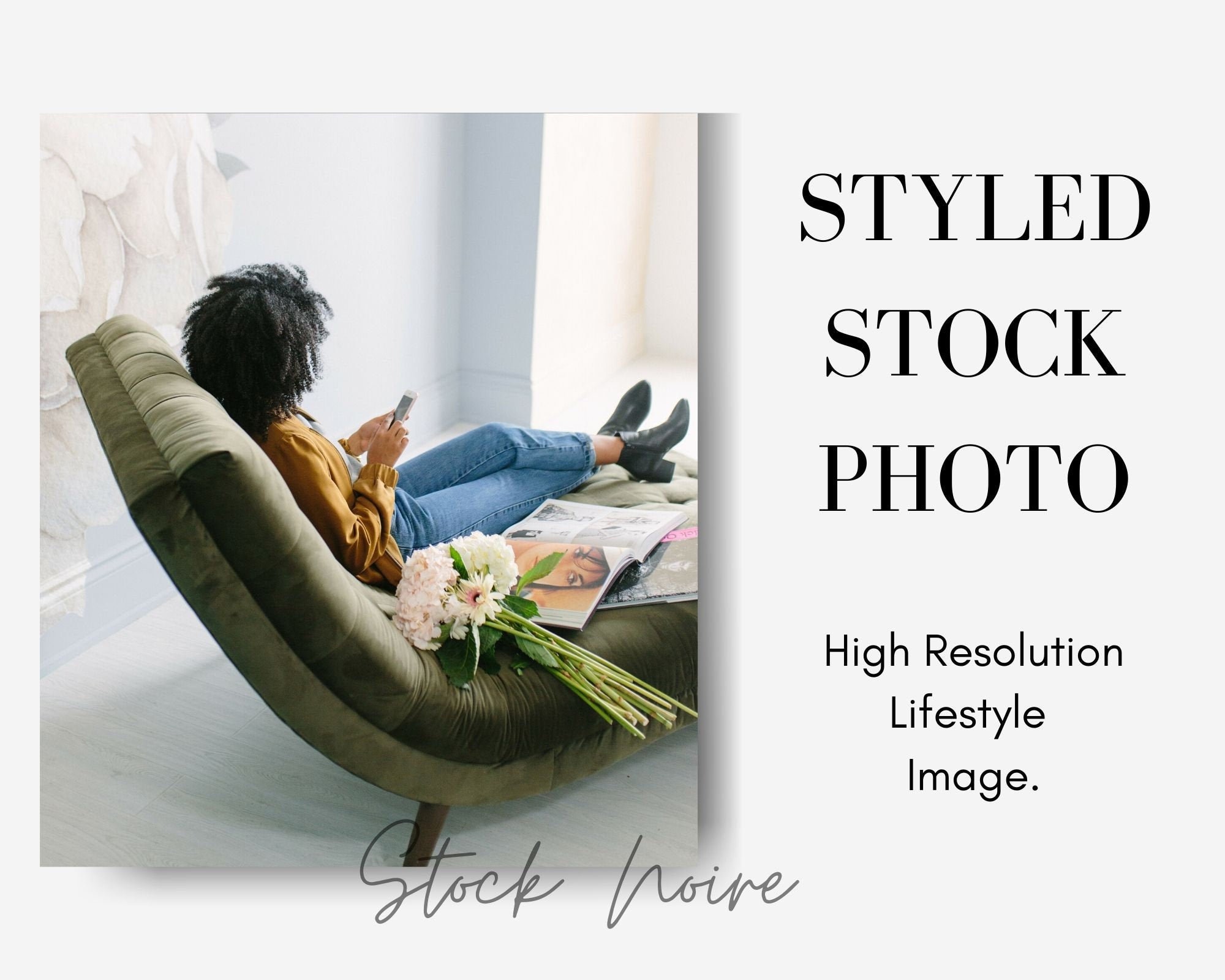 Styled Stock Photo / Woman of Color Styled Stock Photo / Flowers Stock ...