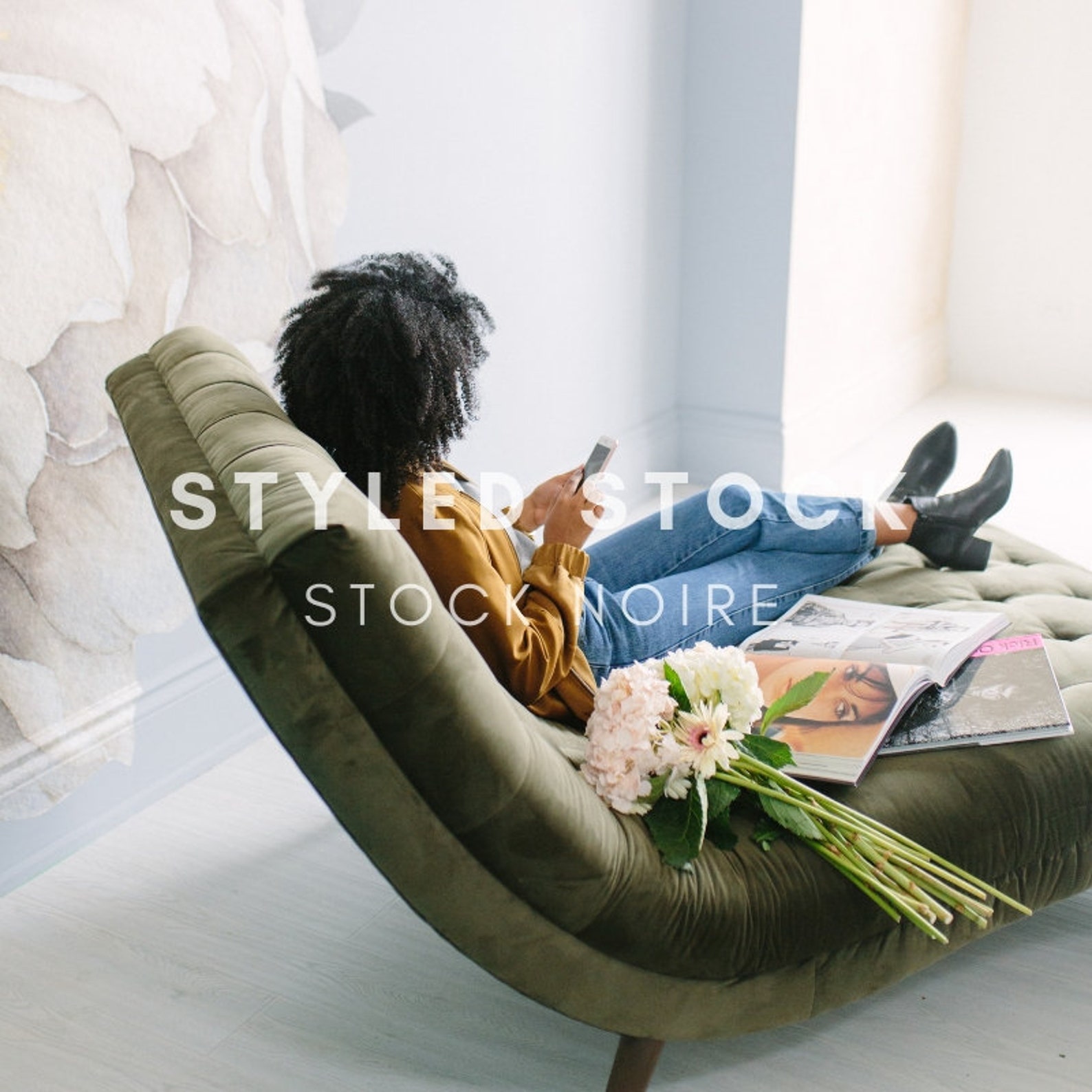 Styled Stock Photo / Woman of Color Styled Stock Photo / Flowers Stock ...