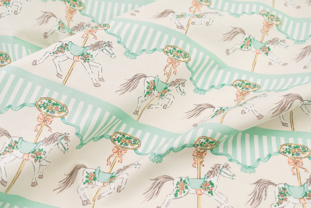 Vintage Cotton Fabric for Children by the Metre, Horse Print Fabric for ...