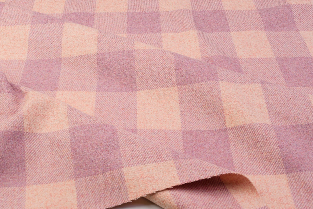 Buffalo Check Wool Tweed Fabric for Outerwear; Pink Buffalo Check Tweed ...