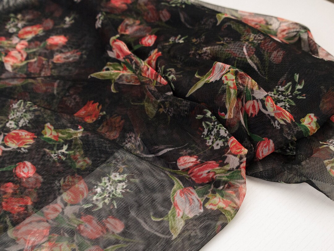 Mesh Stretch Fabric Soft Mesh Fabric Elastic Mesh With A Flower