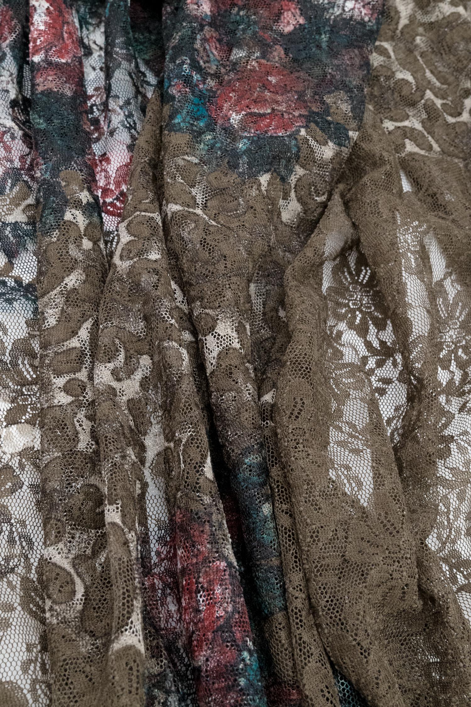 Floral Lace Deadstock Fabric - Stretch Lace in Brown, Wine Red, and ...