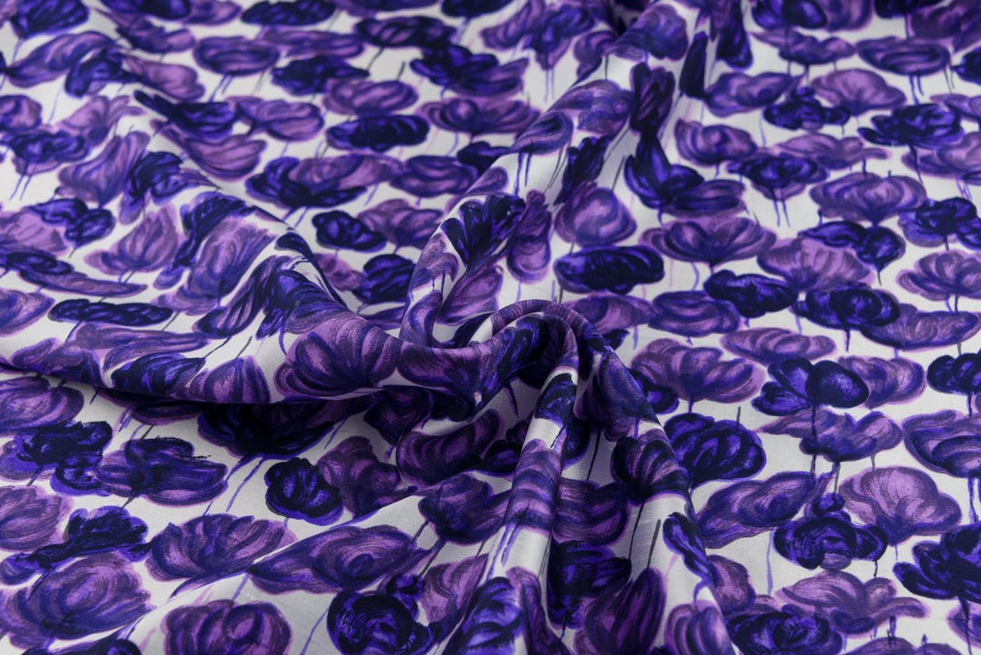 Shantung Vintage Silk Fabric With Purple Floral Pattern for Couture ...