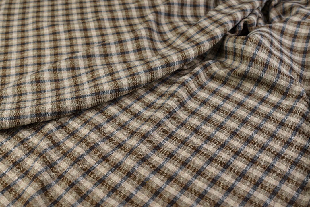 Checkered Pattern Wool Fabric Remnant Country Style Rustic Wool Fabric ...