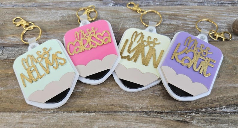 Custom Teacher Name Pencil Keychain: Acrylic Gold Leaf Gift - Etsy
