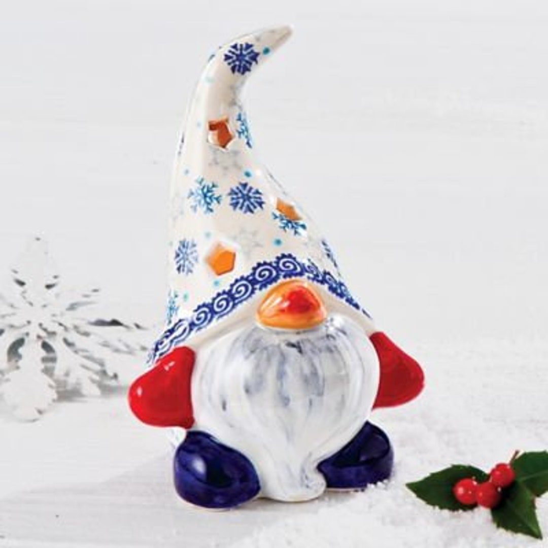 Polish Pottery ''snowy & Bright'' Short Gnome Luminary - Etsy