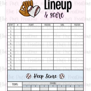 Printable Softball Batting Lineup Positions, Score Sheet Batting Order ...