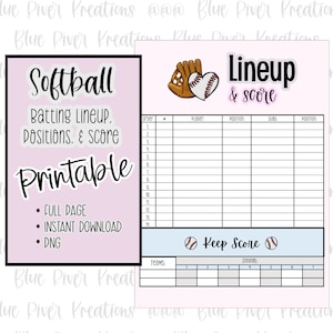 Printable Softball Batting Lineup Positions, Score Sheet Batting Order ...