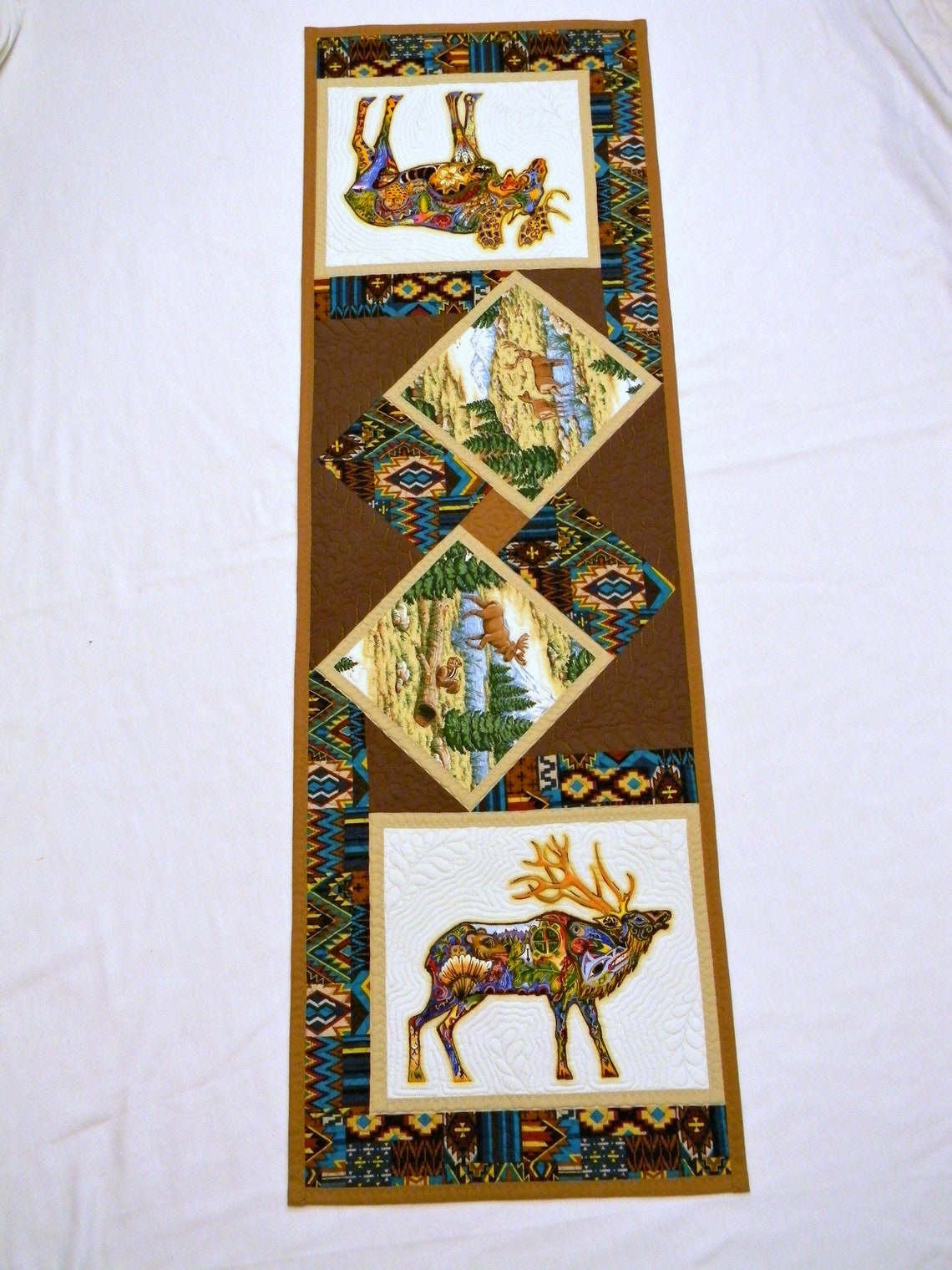 Northwest Style Table Runner Moose Elk Themed Table Topper Quilted ...