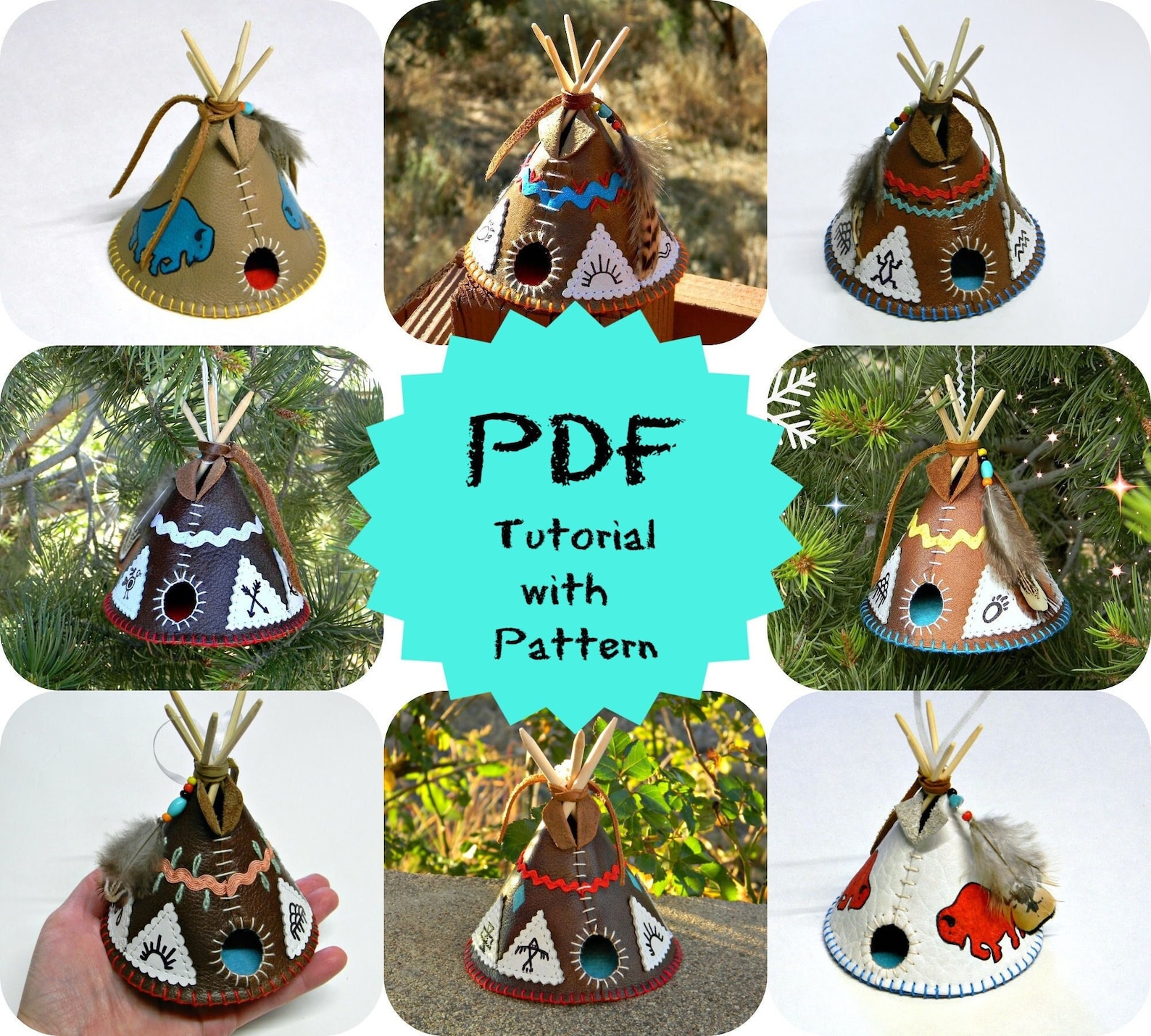 Leather Tepee Ornament, Teepee PDF Tutorial With Pattern, DIY Plains Tipi Decor, Leather Cone ...