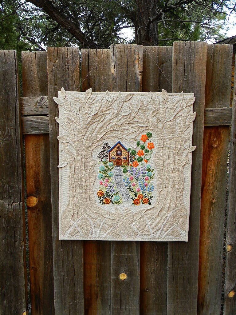 Hand Embroidered Log Cabin Home Decor, Nature Wall Hanging Quilt, House ...