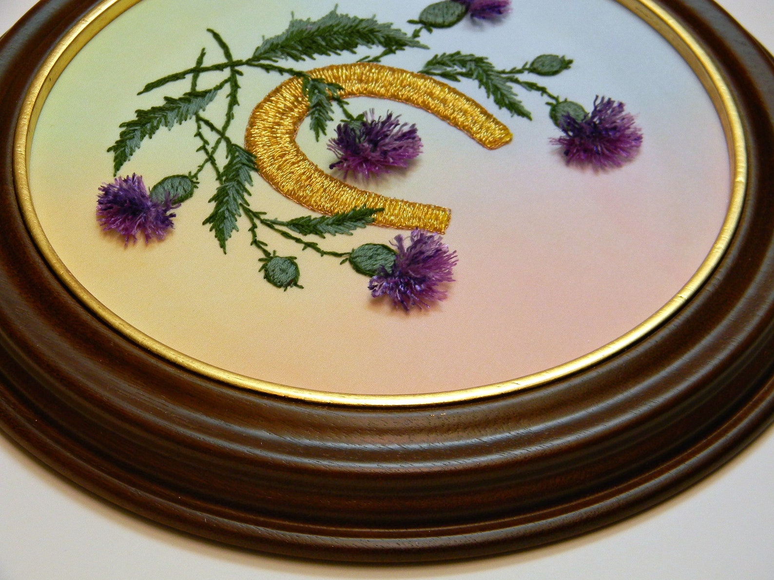 Thistle Stumpwork Hand Embroidery Art, Gold Work Lucky Horseshoe, Three ...
