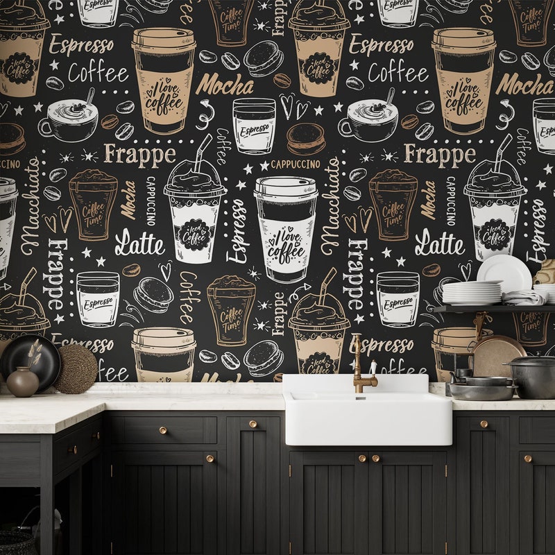 Coffee Kitchen Wallpaper - Etsy