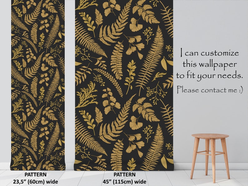 Wallpaper With Gold Fern Leaf Pattern Self Adhesive Peel and - Etsy