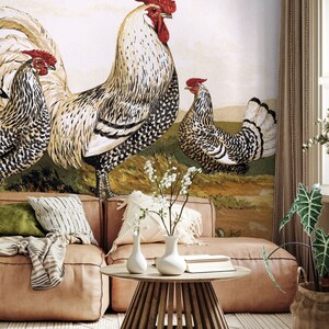 Rooster Wallpaper, Vintage Wall Mural, Bird Wallpaper | Peel and Stick ...