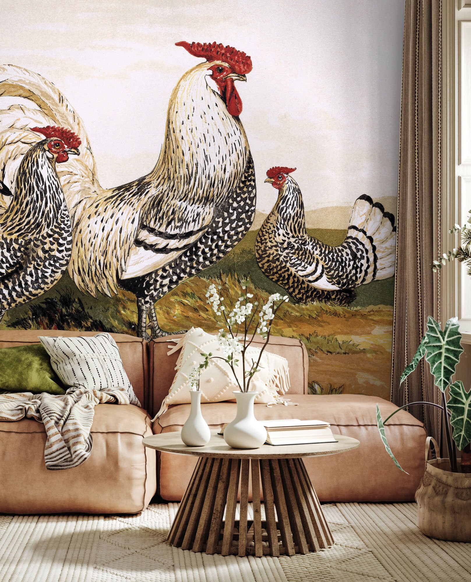 Rooster Wallpaper Vintage Wall Mural Bird Wallpaper Peel - Etsy