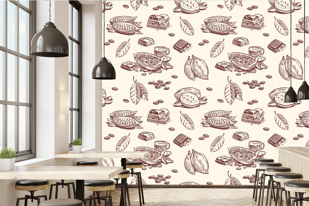 Cocoa Bean Wallpaper, Cacao Fruit Pattern, Peel and Stick Wall Mural - Etsy