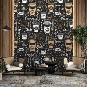 Coffee Bar Wallpaper, Dark Mural, Restaurant and Kitchen Wall Decor ...