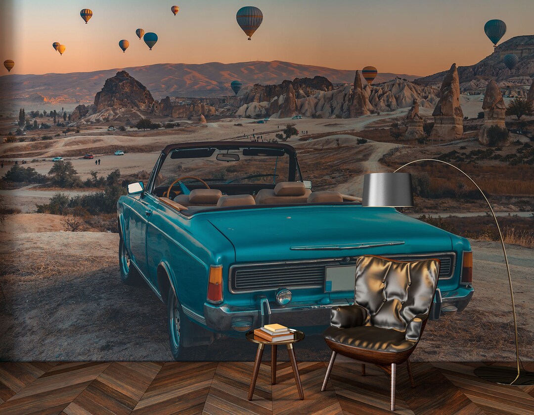 Vintage Blue Car Wallpaper, Retro Vehicle Wall Mural | Peel and Stick ...
