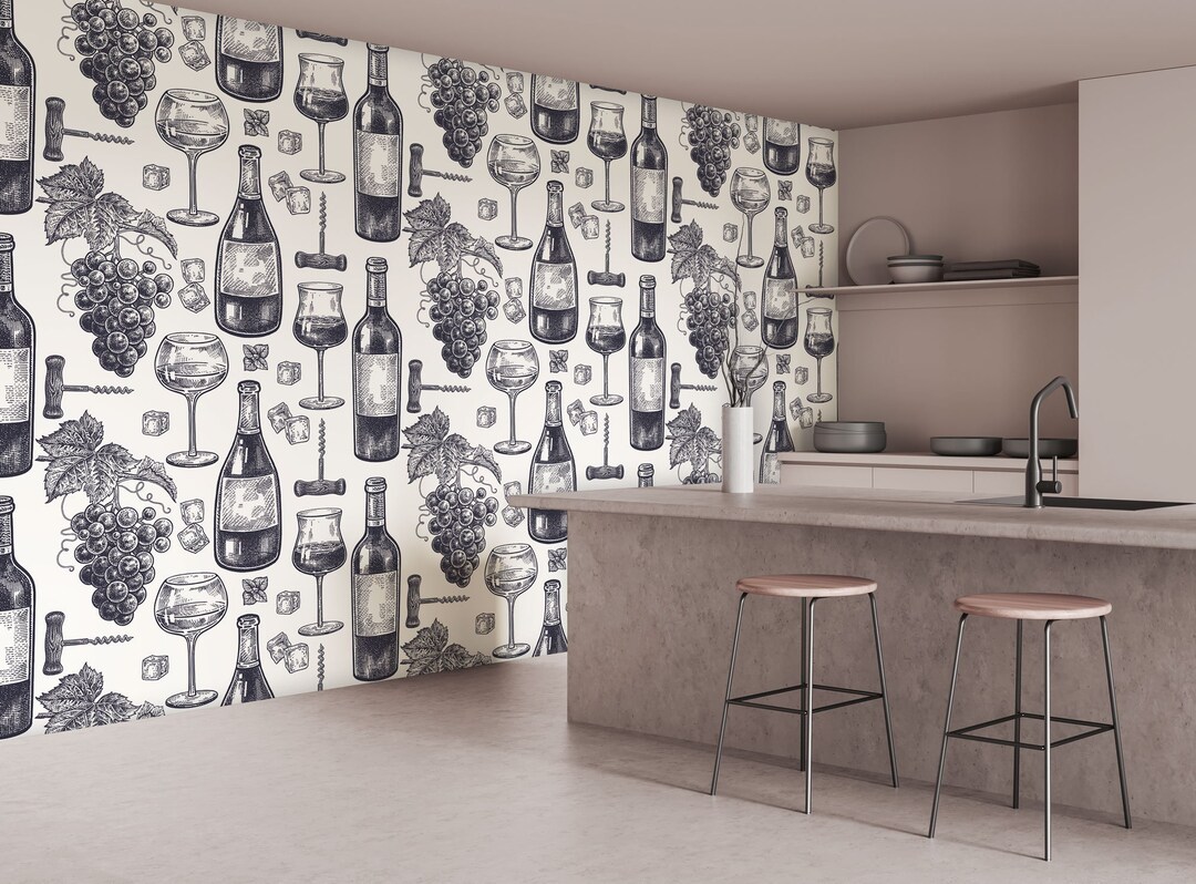 Wine Bottle Wallpaper Mural, Kitchen Restaurant Decor, Peel and Stick ...