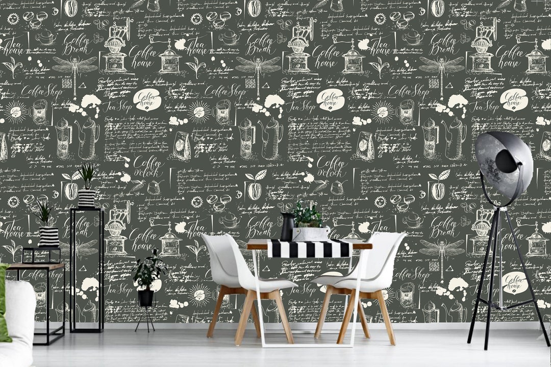 Vintage Wallpaper With Handwriting Script | Self-adhesive, Removable ...