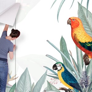 Tropical Wallpaper With Parrots, Self Adhesive, Peel and Stick ...
