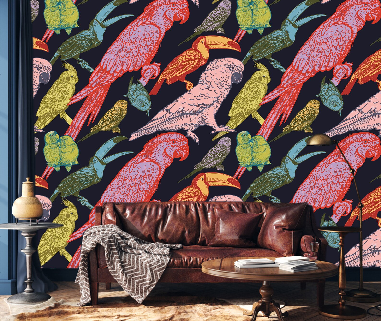 Tropical Colorful Parrots Wallpaper Birds Pattern Jungle - Etsy